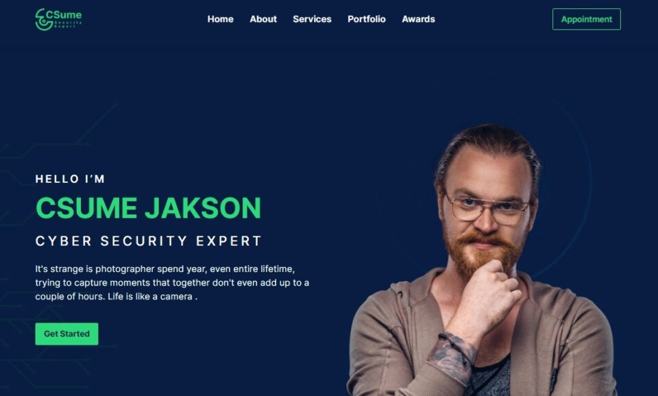 Cyber Security Expert Portfolio Website Template – CSUME