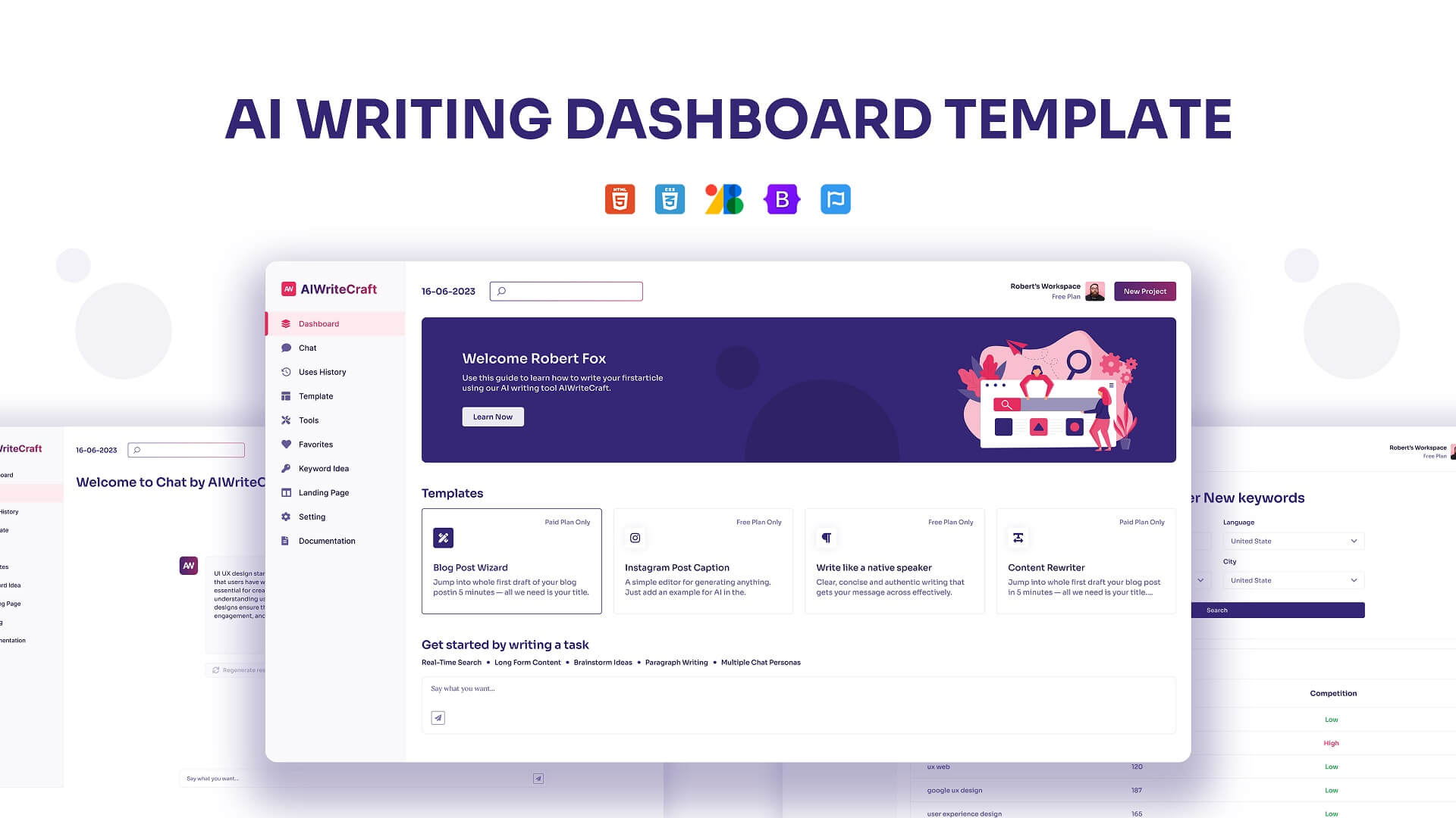 AIWriteCraft - AI Writing SaaS Dashboard Template