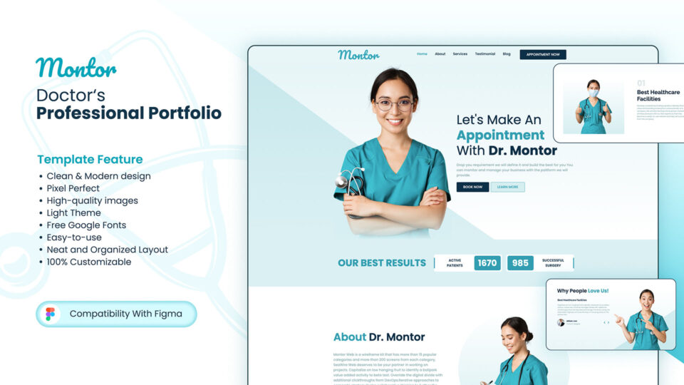 Montor - Medical Figma Personal Portfolio Template - DesignToCodes
