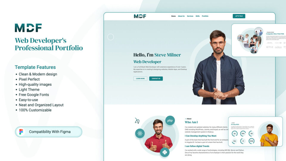 Mydevfolio V2: Free Onepage Web Developer Portfolio Figma Template ...