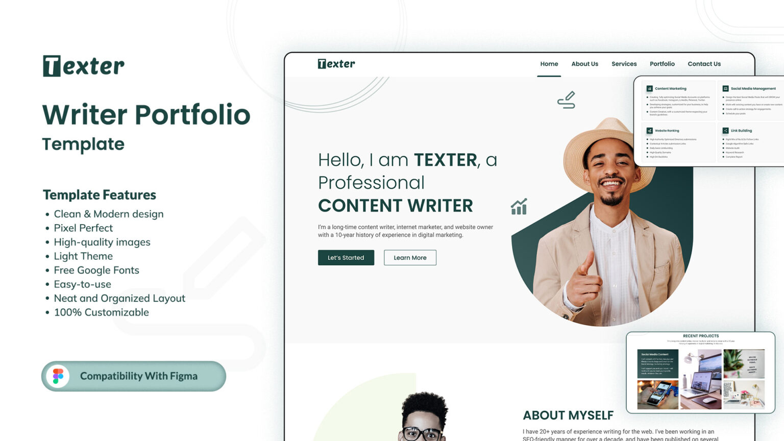 Texter - Content Writer Portfolio Template | One Page Template