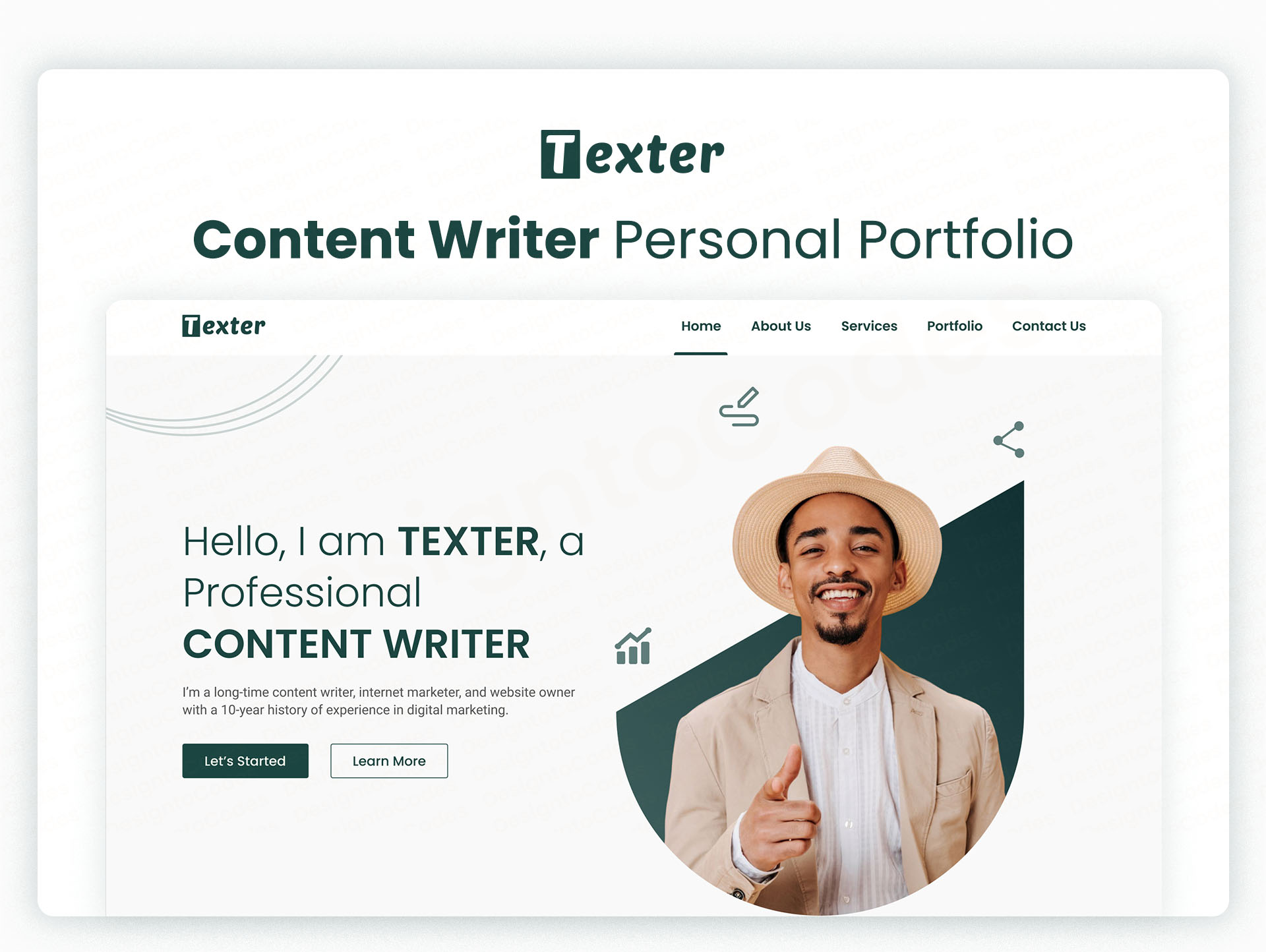 Texter v1: Premium One-Page Writer Portfolio Figma Template