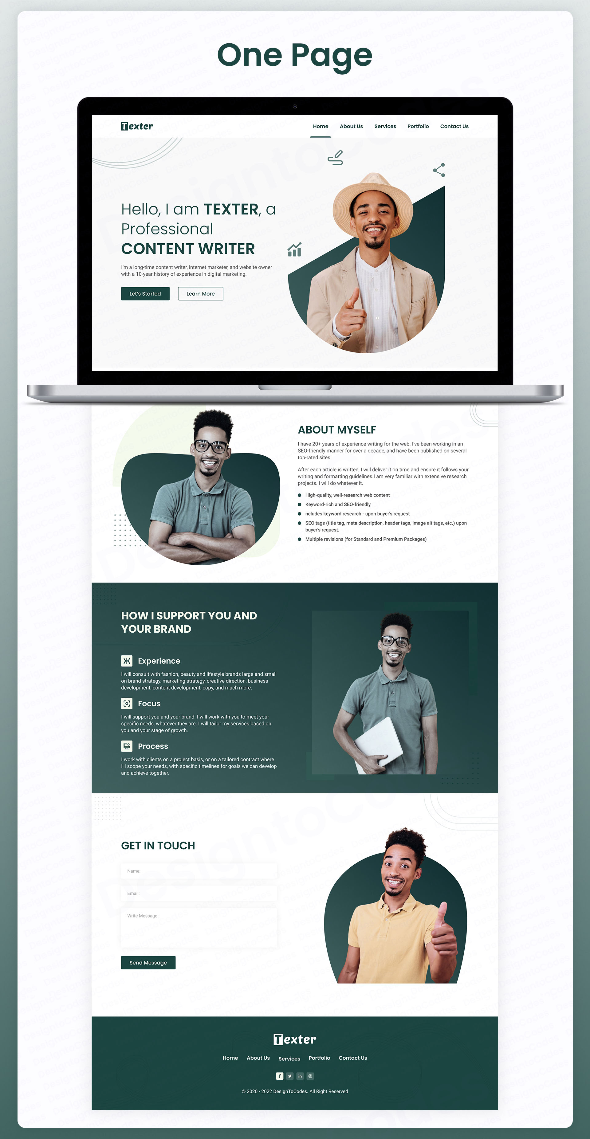 Texter v1: Premium One-Page Writer Portfolio Figma Template - DesignToCodes