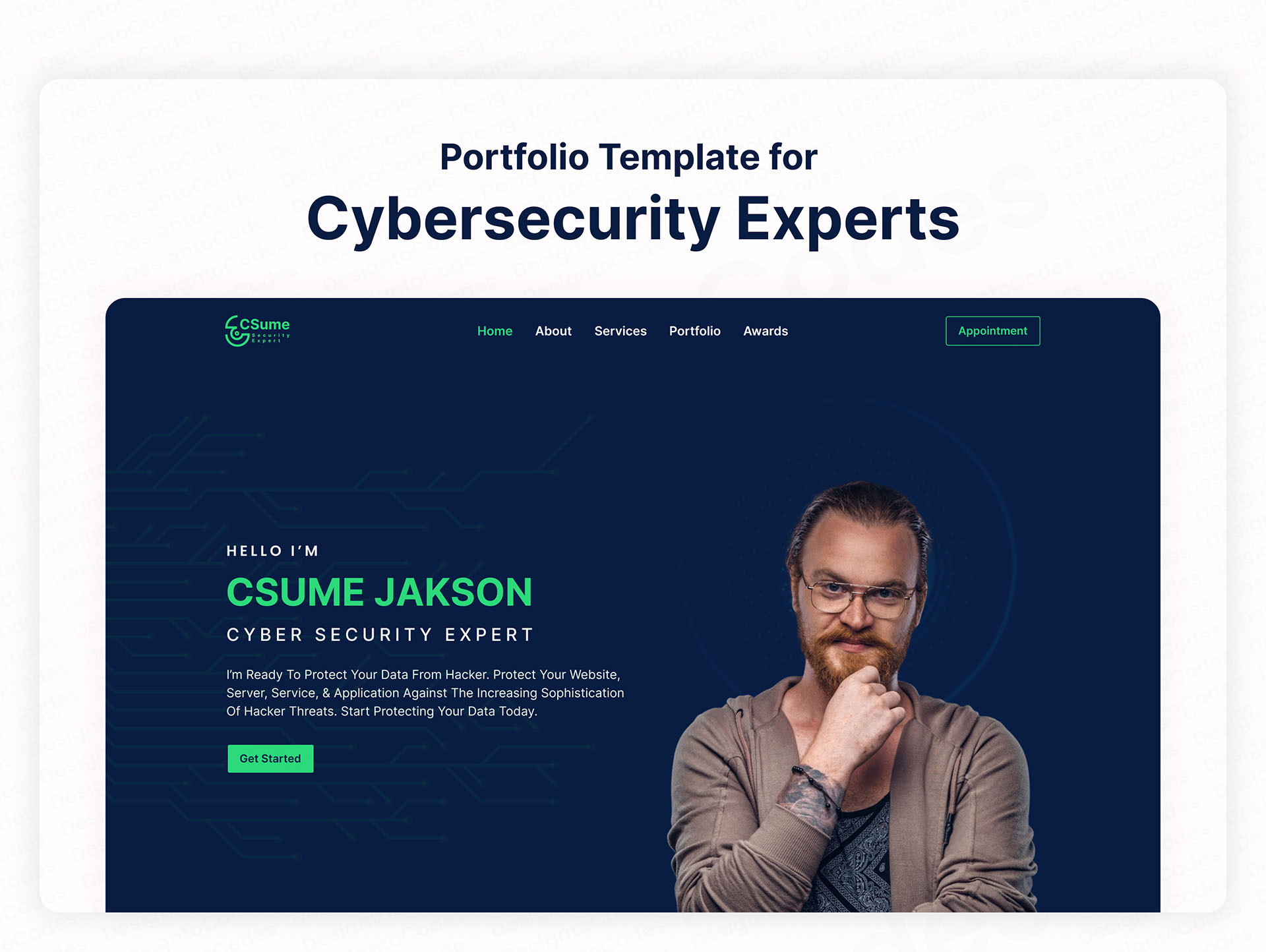 CSUME - Free Figma Portfolio Template for Cybersecurity Experts - DesignToCodes