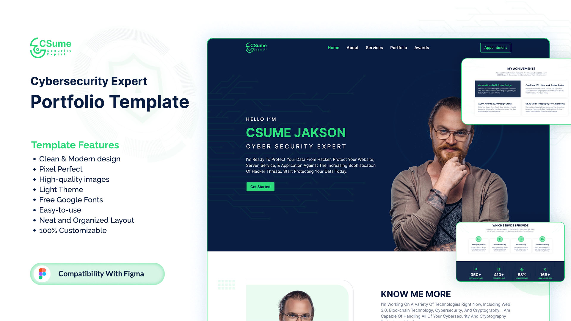 CSUME - Free Figma Portfolio Template for Cybersecurity Experts - DesignToCodes