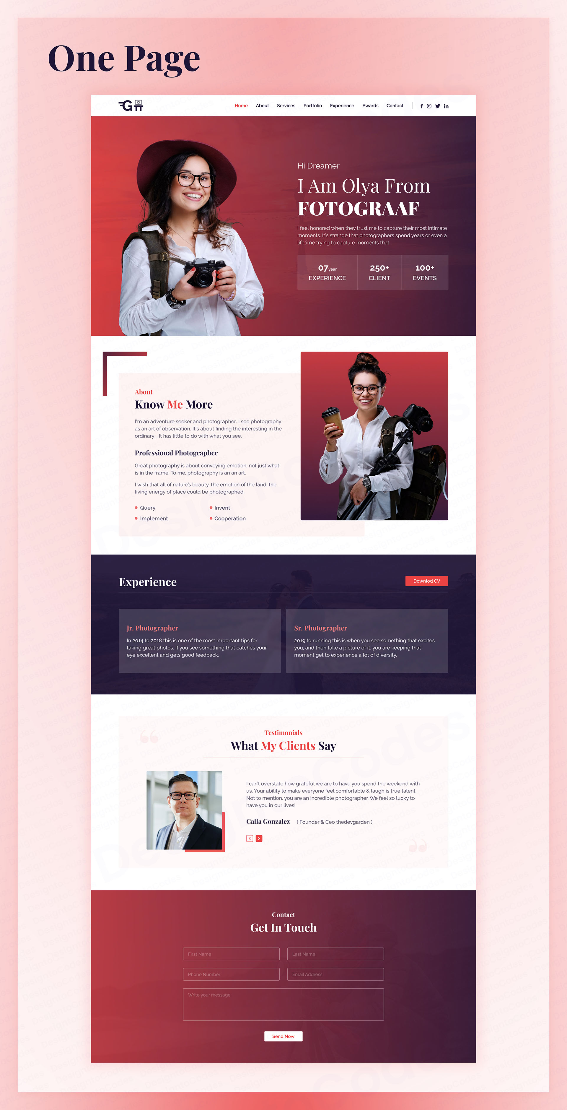 FotoGraaf - Photographers Onepage Portfolio Figma Template - DesignToCodes
