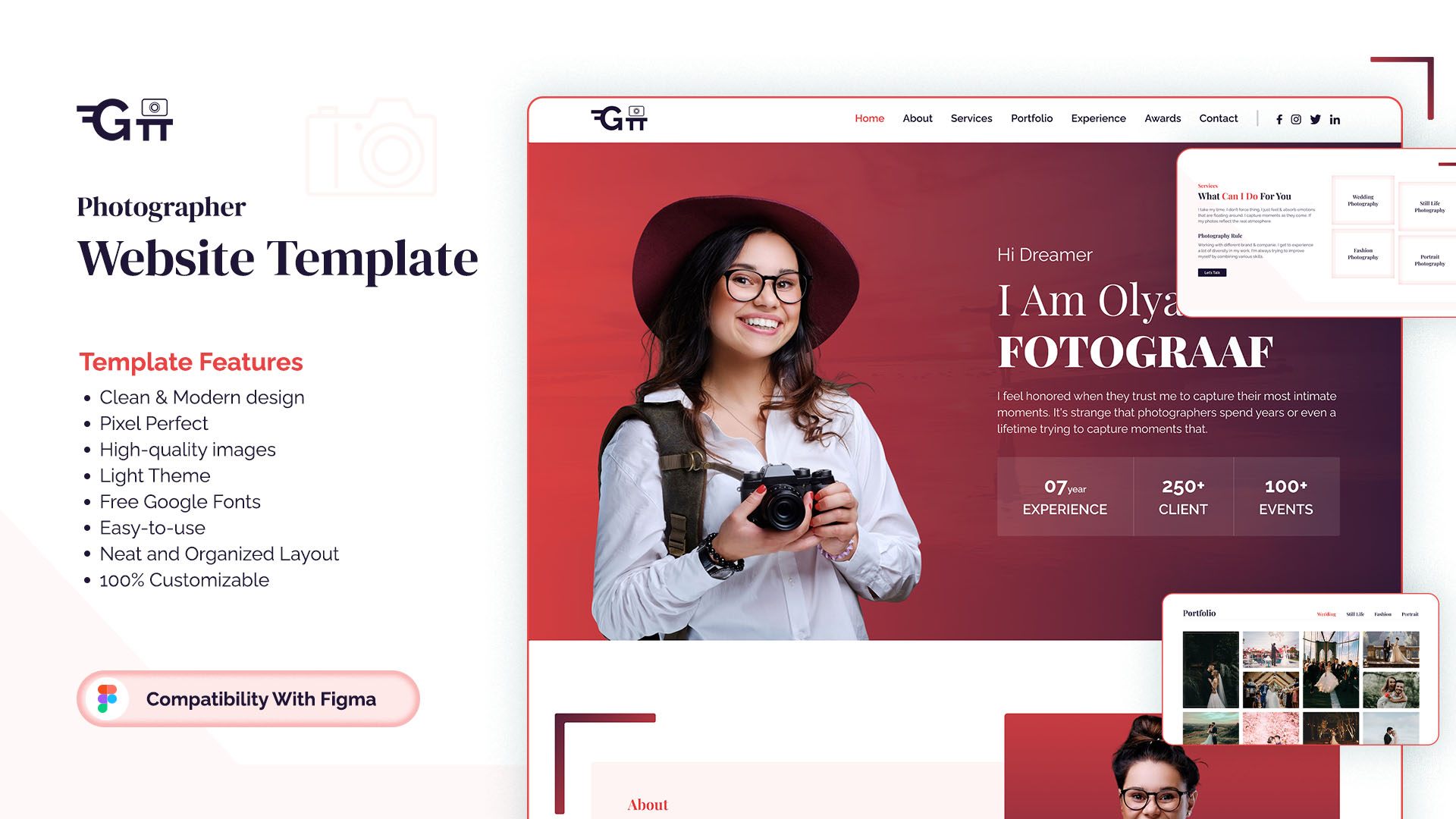 FotoGraaf - Photographers Onepage Portfolio Figma Template - DesignToCodes