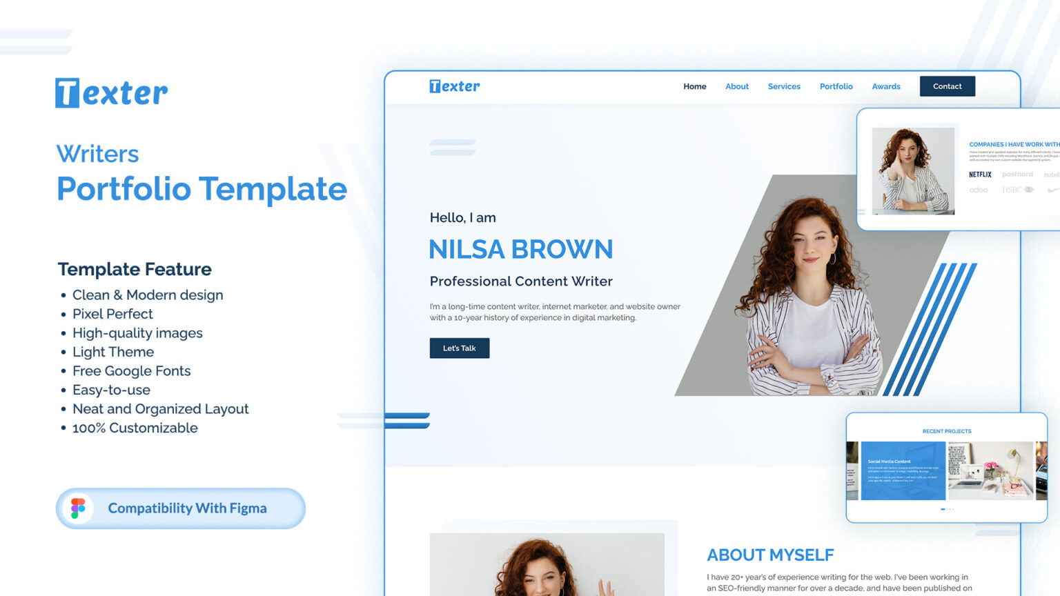 Texter V2: Free Onepage Figma Portfolio Template for Writers