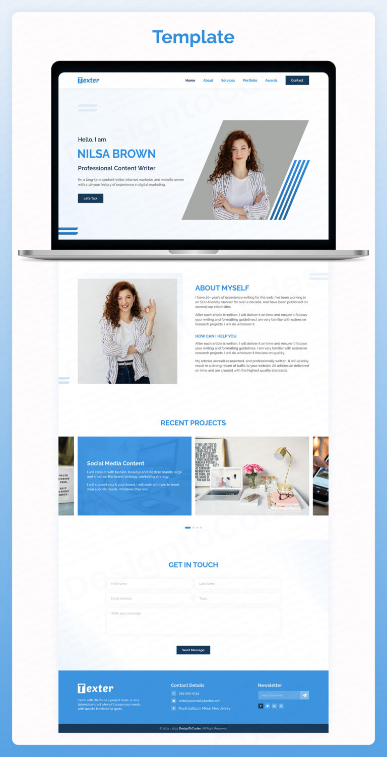 Texter V2: Free Onepage Figma Portfolio Template for Writers ...