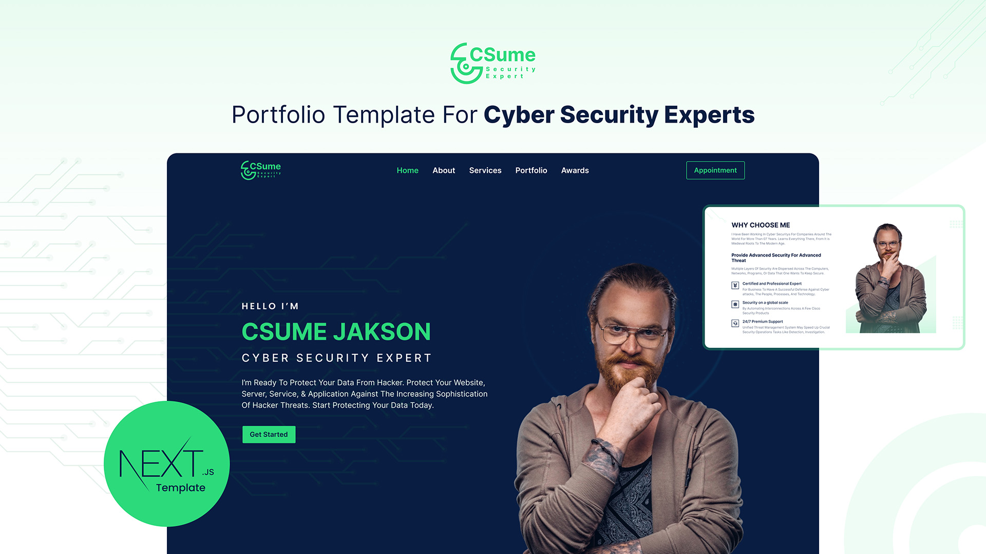Csume – Responsive Cyber Security Portfolio Next.Js Template - DesignToCodes