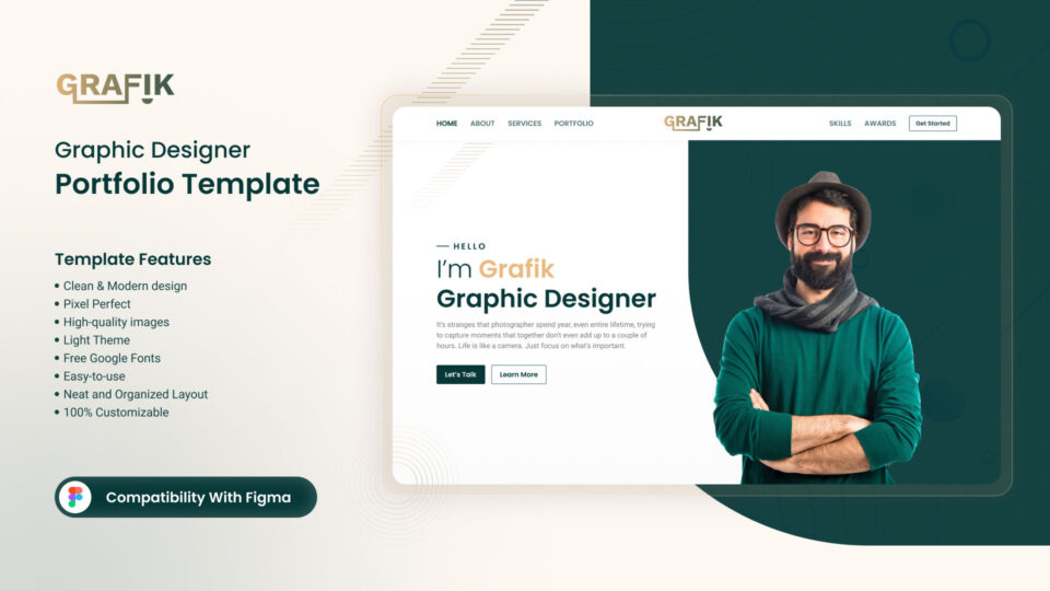GRAFIK V2: Modern Graphic Designer Portfolio Template in Figma - DesignToCodes