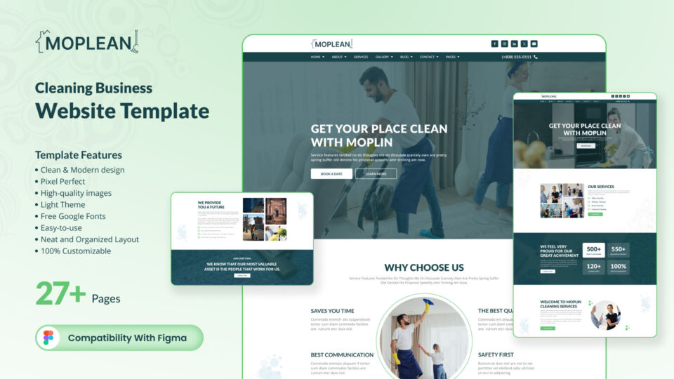 Moplean – Multipage Figma Template for Cleaning Businesses - DesignToCodes