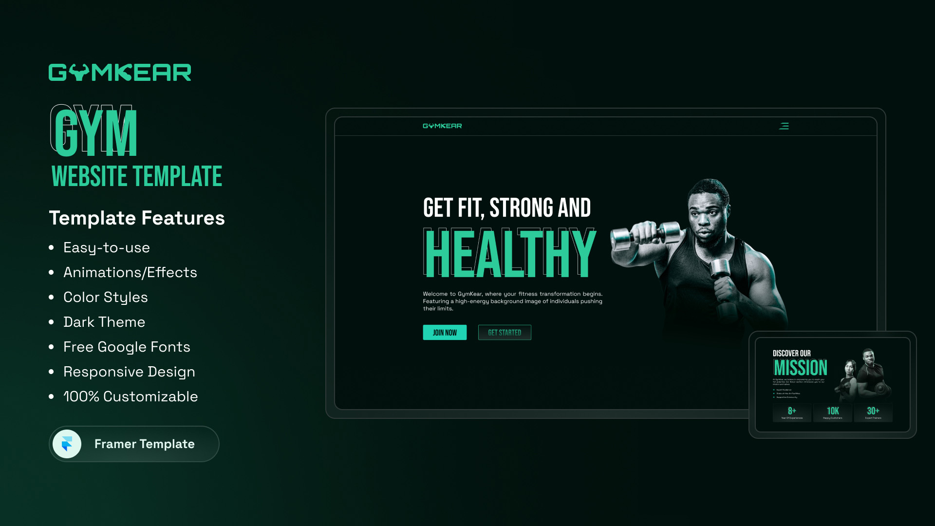 Gymkear – Professional Framer Template for Gym Websites - DesignToCodes