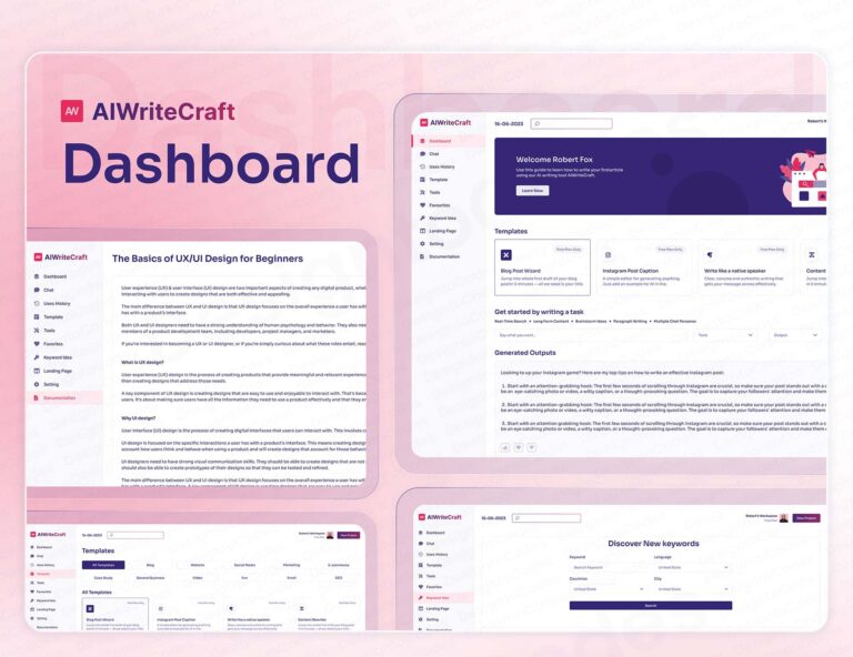 AIWriteCraft - Figma SaaS Dashboard Template for AI Writing - DesignToCodes