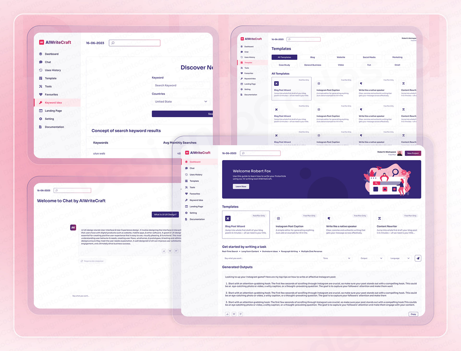 AIWriteCraft - Figma SaaS Dashboard Template for AI Writing - DesignToCodes