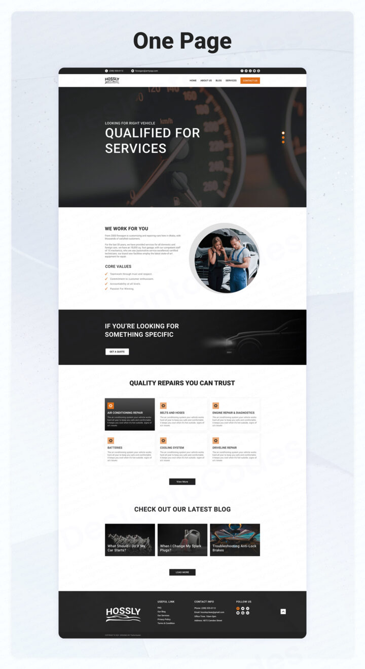 Hossly - Free Multipage Figma Template for Automobile Services - DesignToCodes