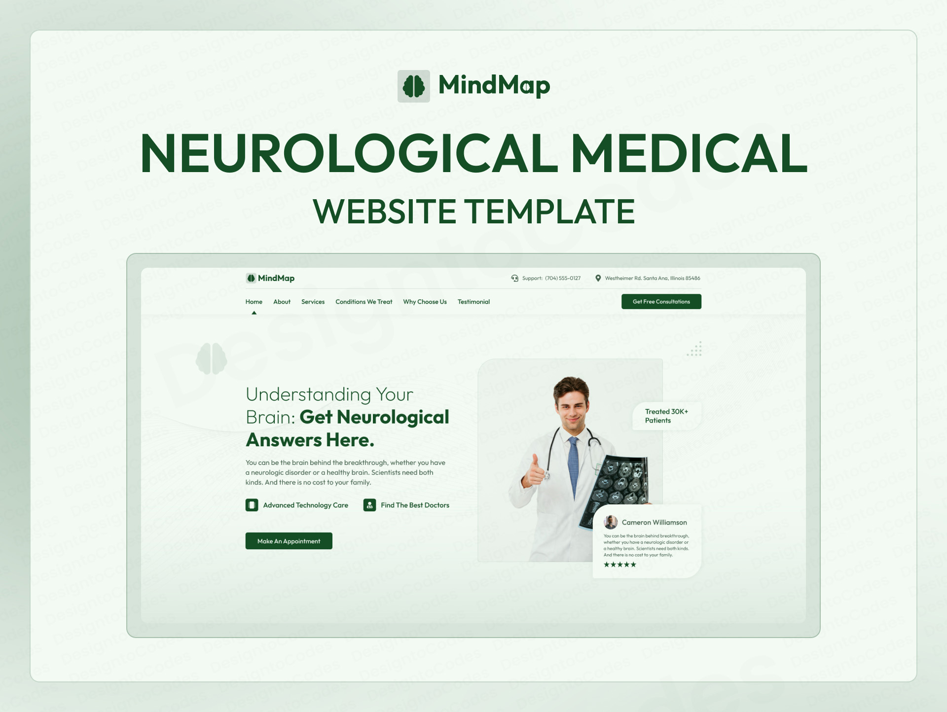 MindMap: Neurological Medical One-Page Framer Template - DesignToCodes