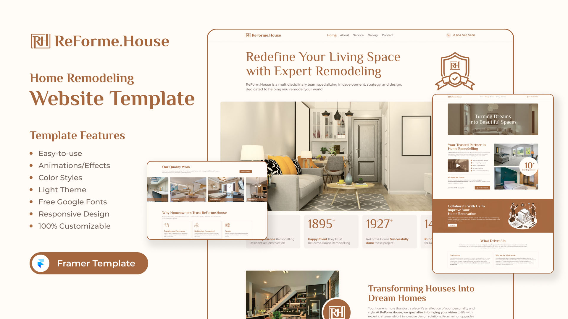 ReForme.house - Premium Home Remodeling Framer Template - DesignToCodes