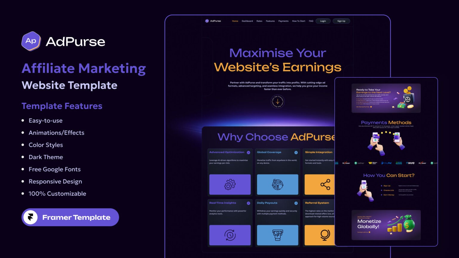 AdPurse - OnePage Website Monetizer Template for Framer - DesignToCodes
