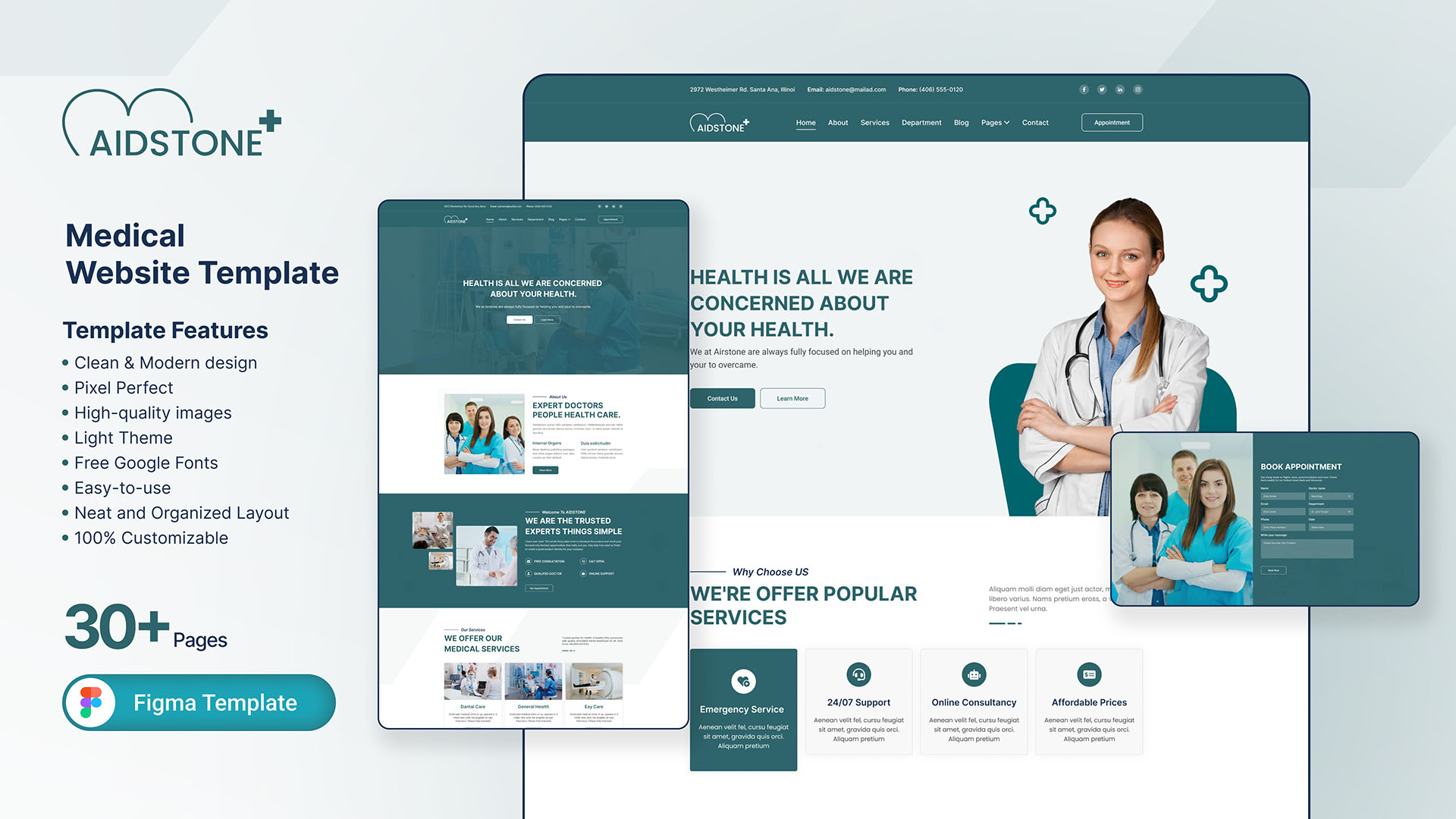 Aidstone - Multipage Medical Service Figma Template - DesignToCodes