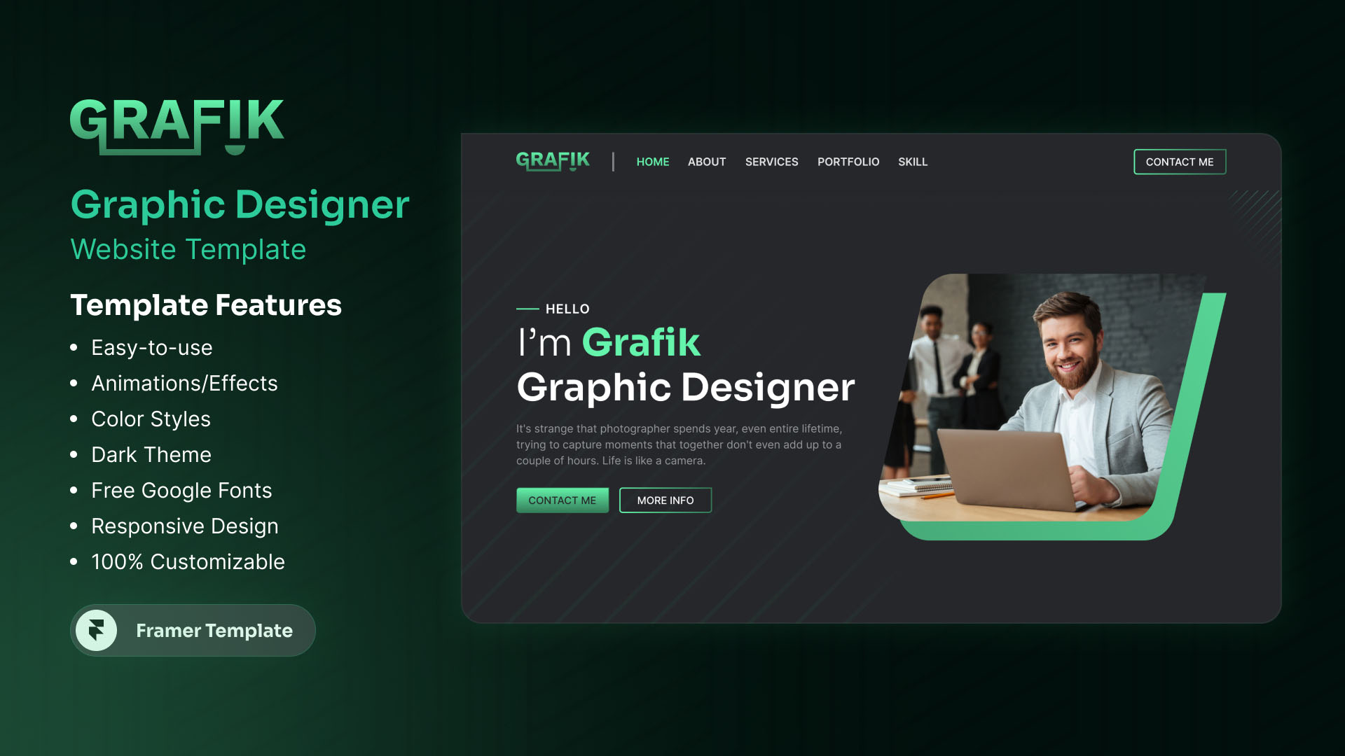 Grafik_v3 - Graphic Designer Portfolio Framer Template - DesignToCodes