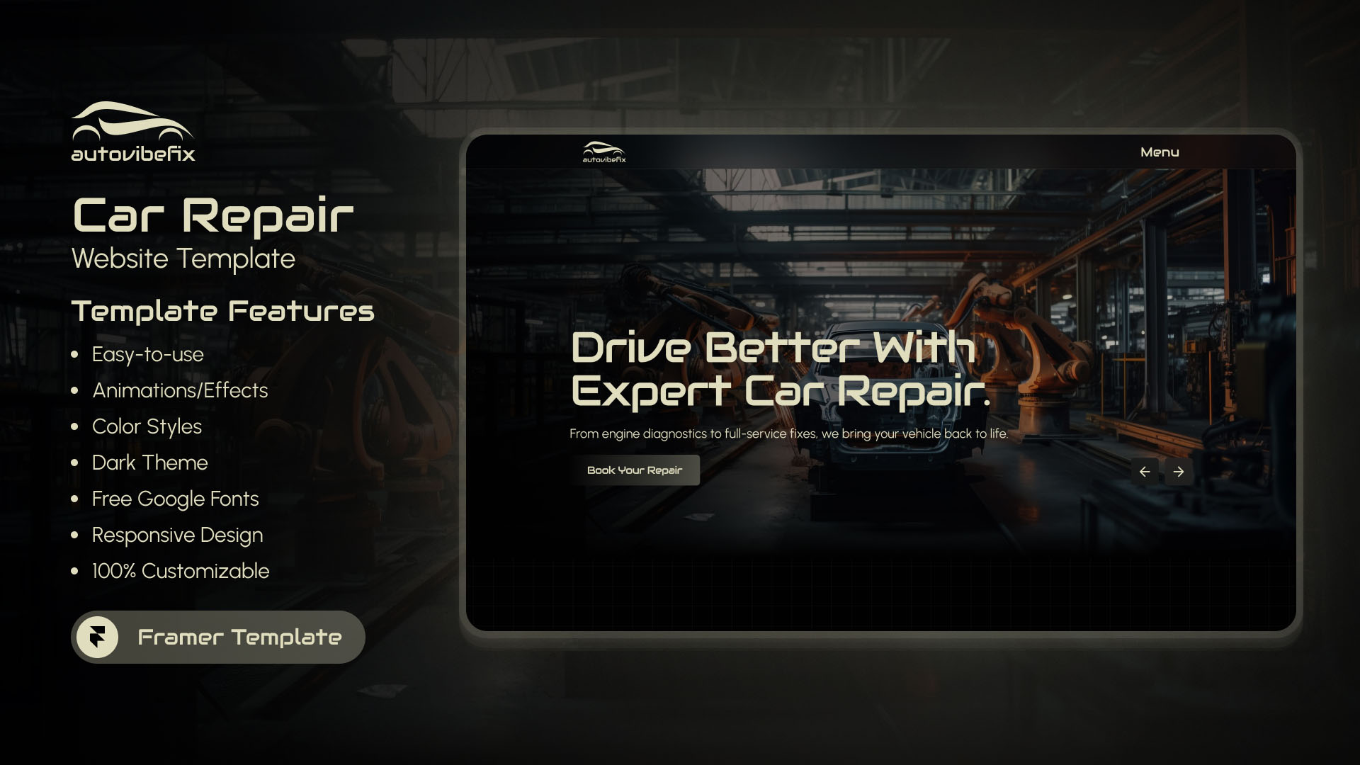 AutoVibefix - Premium Car Repair Framer Template