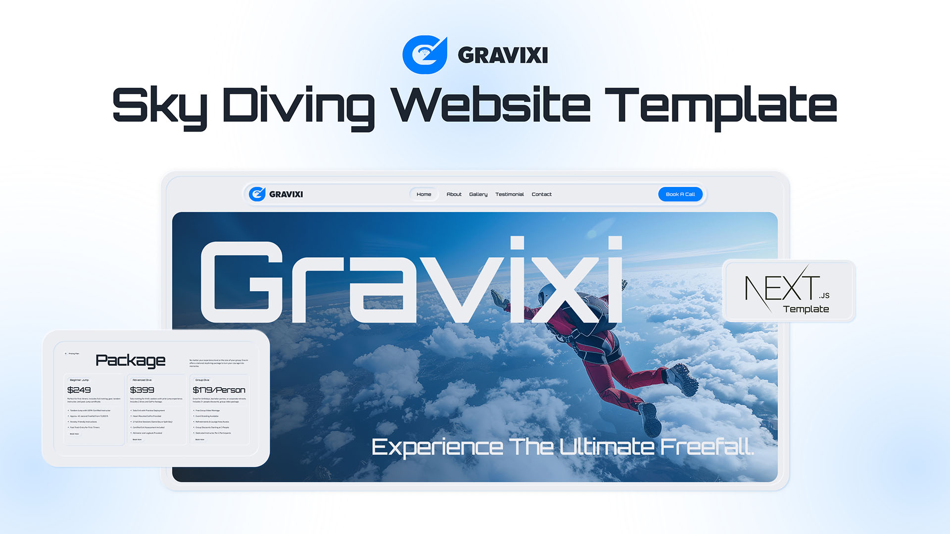 Gravixi – Skydiving NextJs Template for Adventure Sports