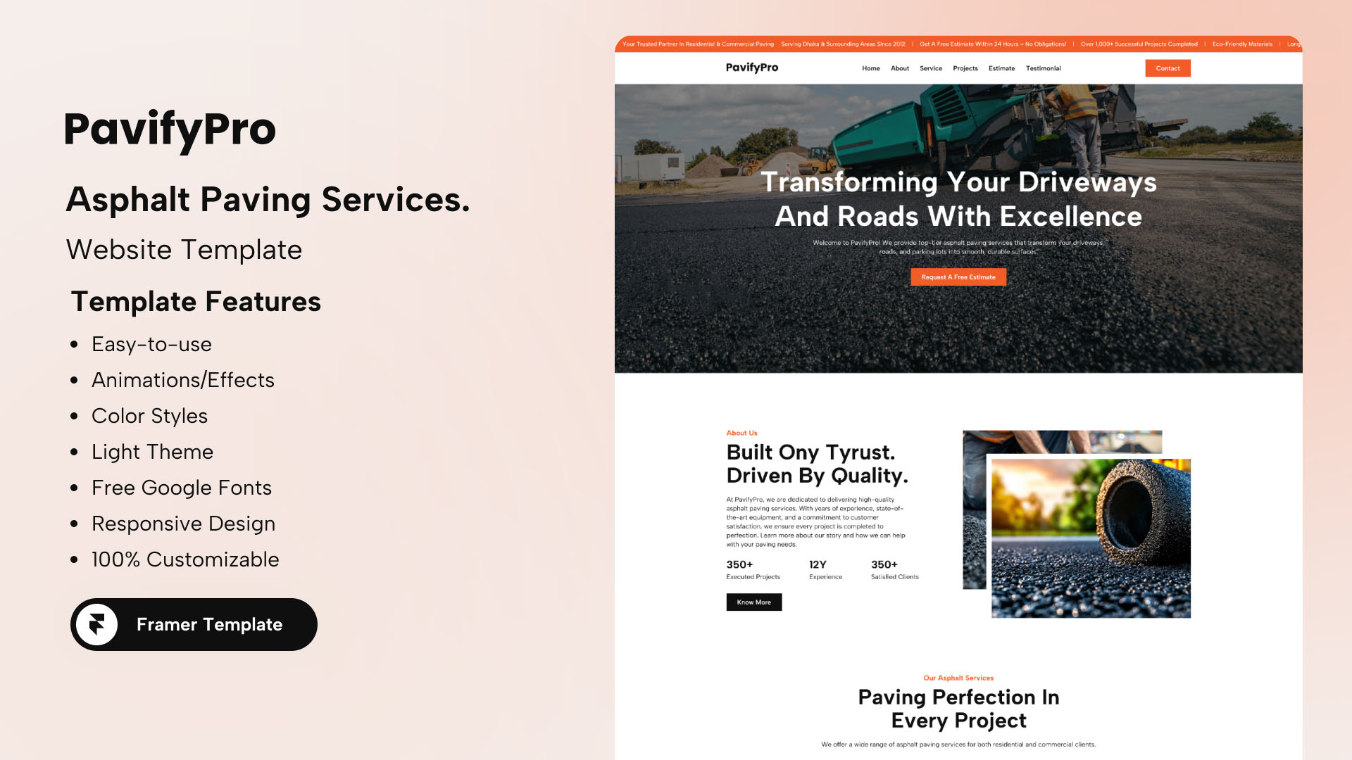 PavifyPro - Asphalt Paving Services Framer Template