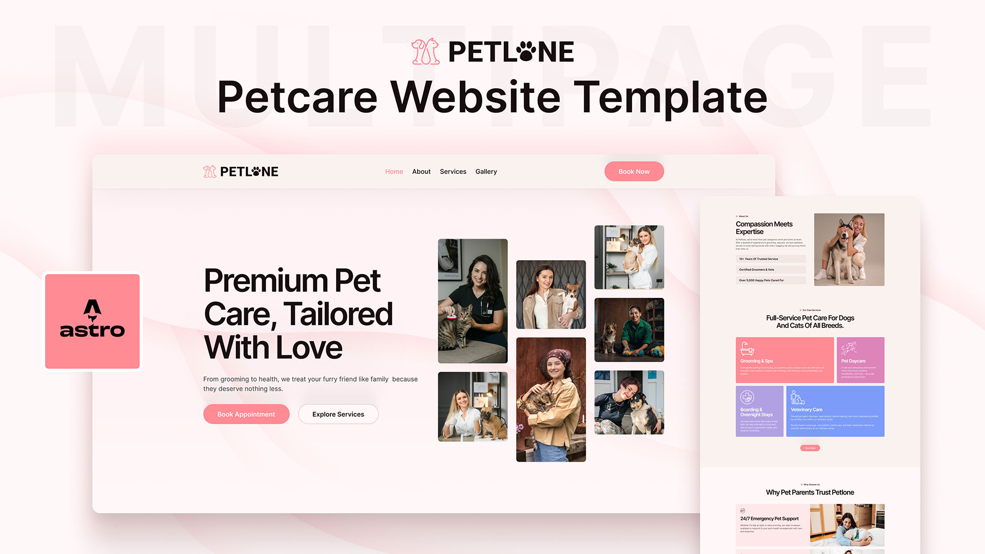 Petlone - Astro Website Template for Pet Care and Services