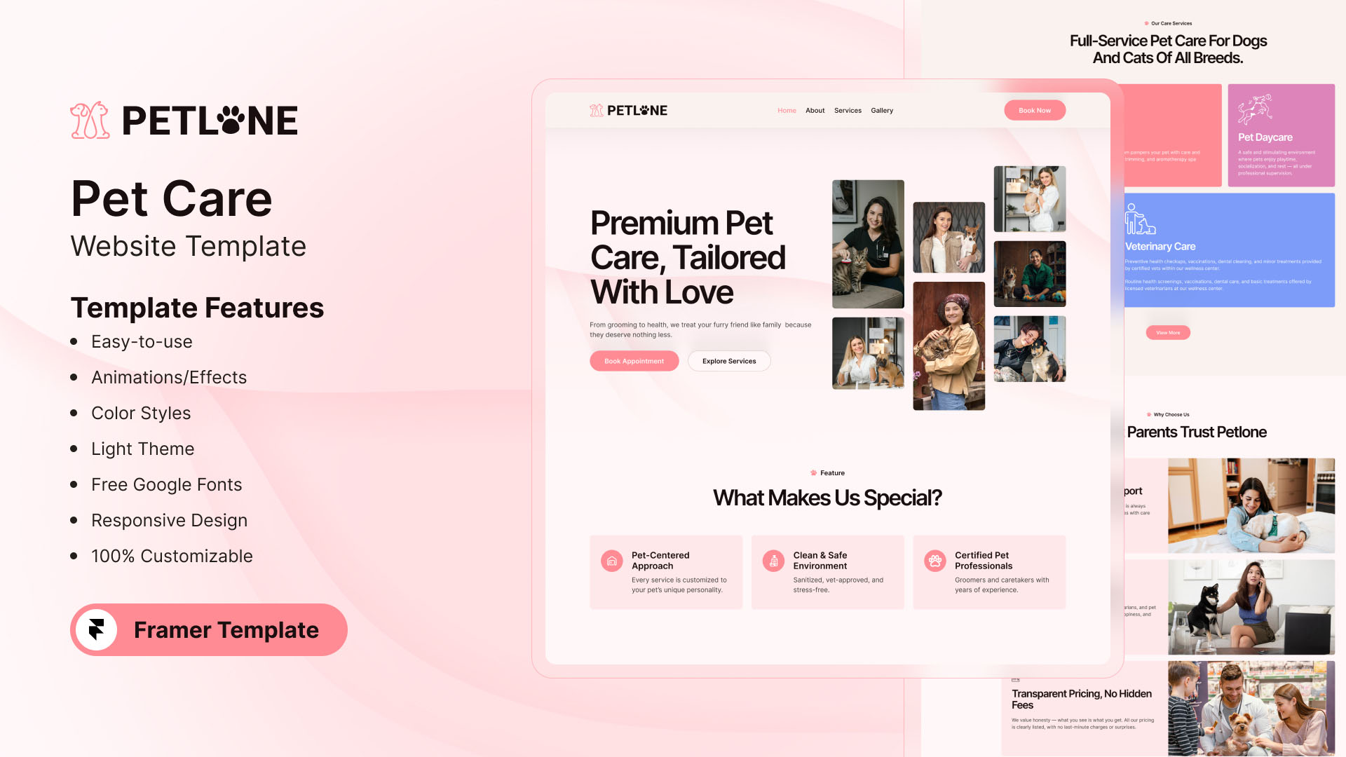 Petlone - Premium Pet Care Framer Template