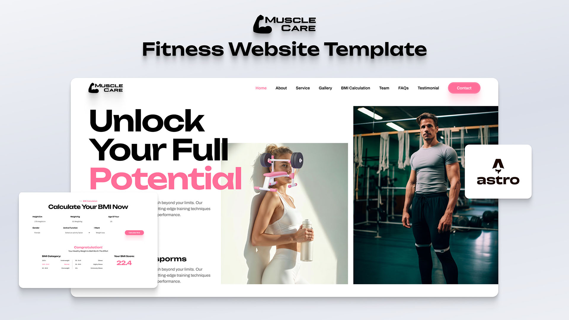 MuscleCare - OnePage Fitness Astro Website Template