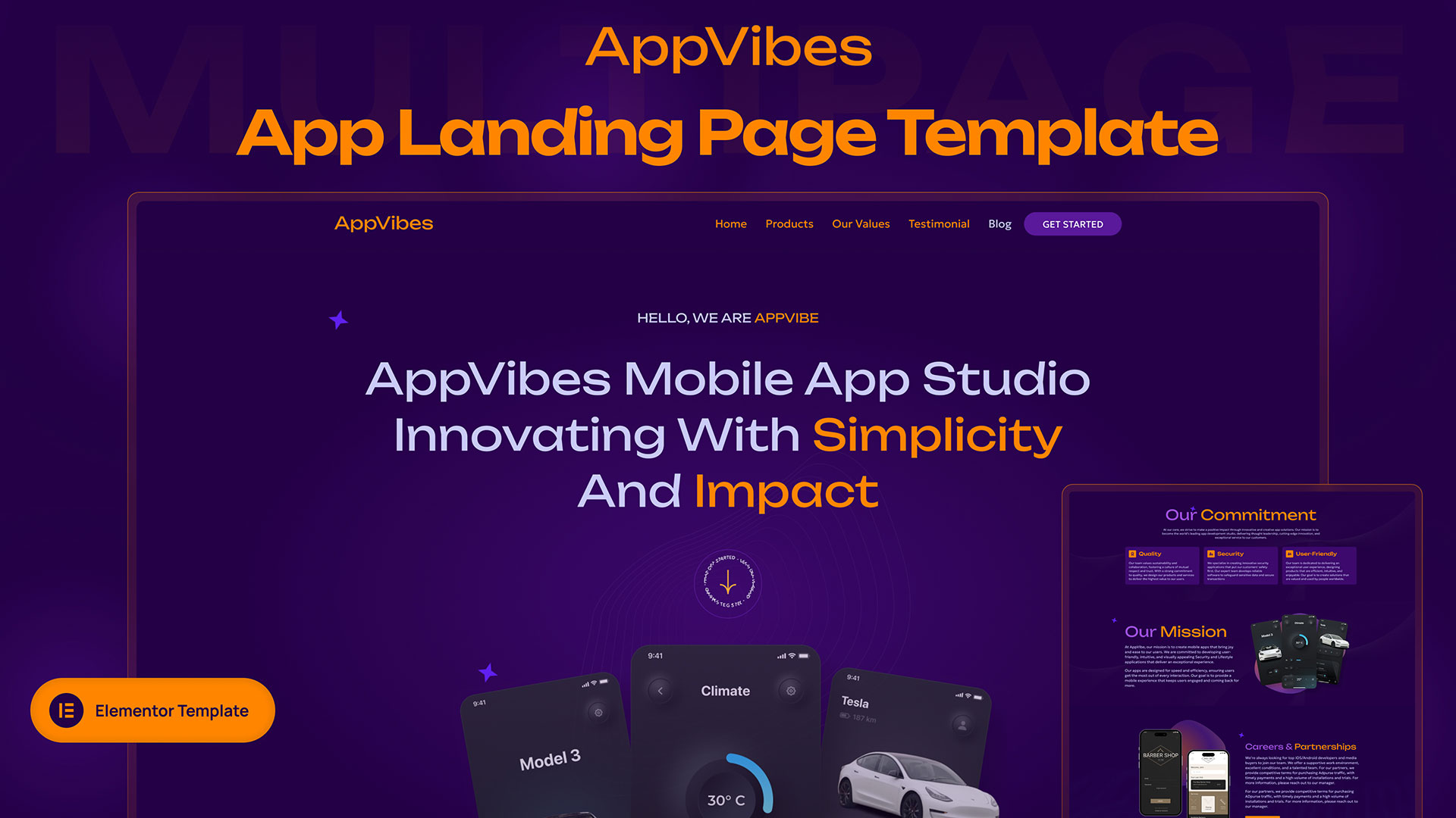 Appvibes - Mobile Application Elementor Template - DesignToCodes