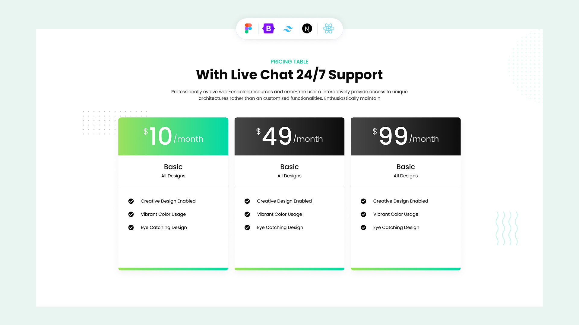 Pricing Section Bootstrap Style 18