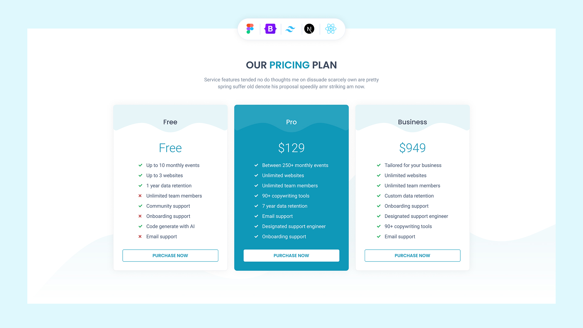 Pricing Section Bootstrap Style 25
